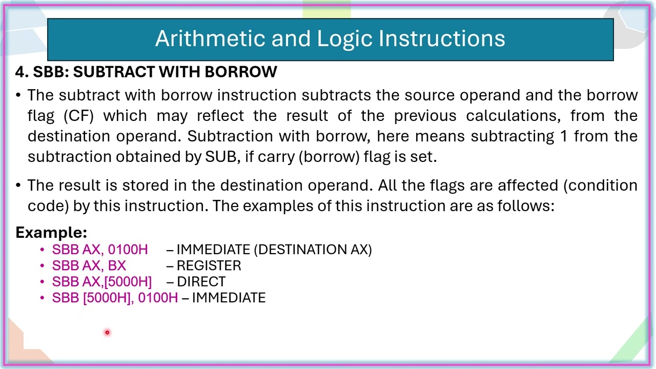 8086 Instruction set - Arithmetic and Logic Instructions