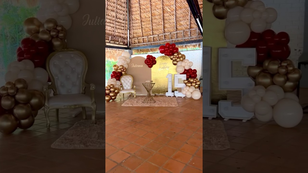15 años #fiesta #decoracion #globos #15años #arcoorganico #ideas #rojo #beige #dorado #crema