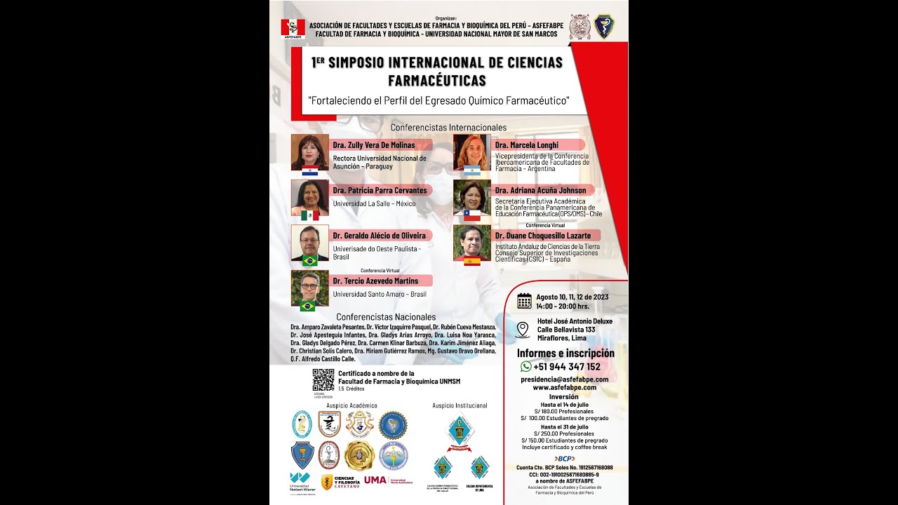 🔴#UNMSM Participa Simposio Internacional “Fortaleciendo el Perfil del Egresado Químico Farmacéutico”