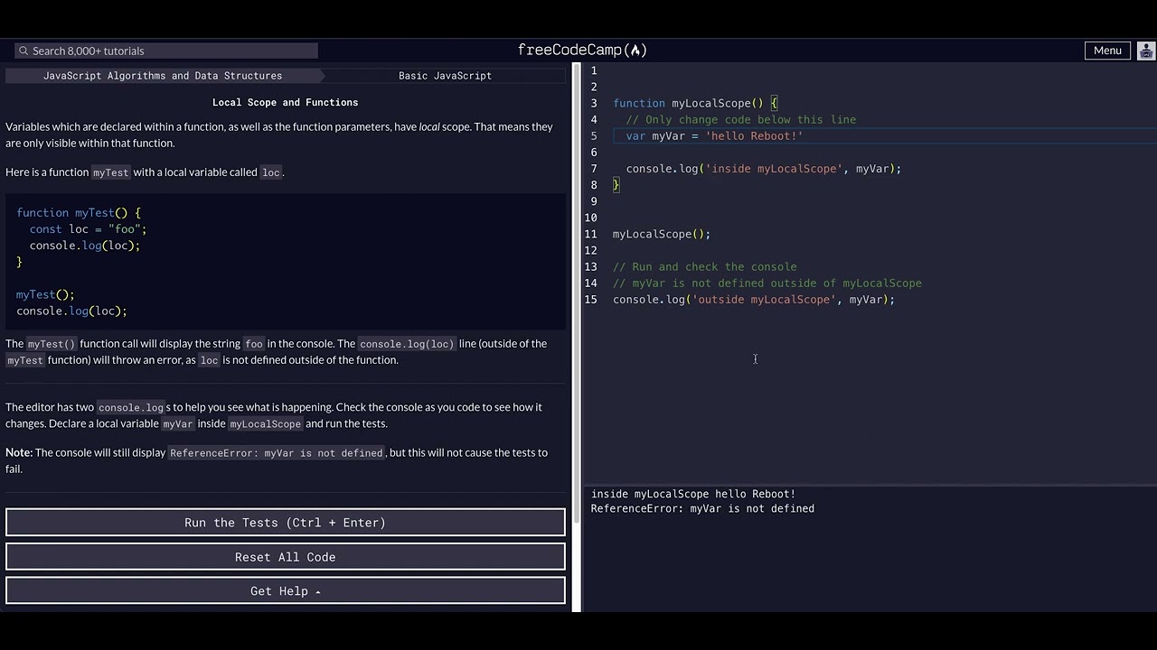 Local Scope and Functions - Free Code Camp Help - Basic Javascript - Algorithms & Data Structures