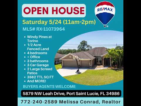 OPEN HOUSE SATURDAY 5/24 (11am-2pm) Port St Lucie, Florida 34986 #buyandsellwithmel
