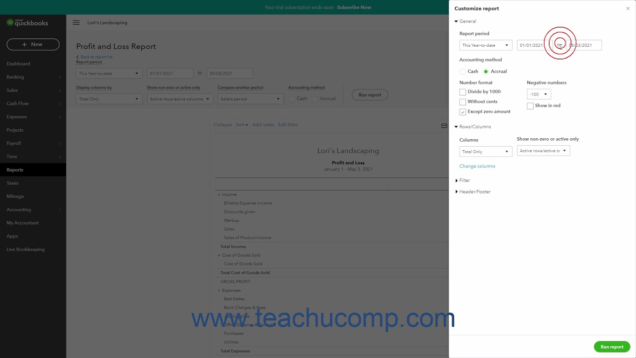 QuickBooks Online Tutorial Customizing General Report Settings Intuit Training