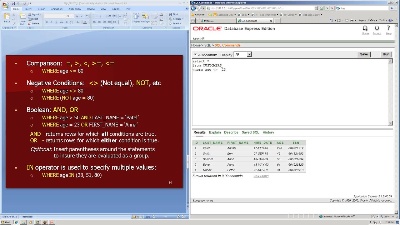 SQL SELECT statement database basics tutorial: learning, writing, using, examples