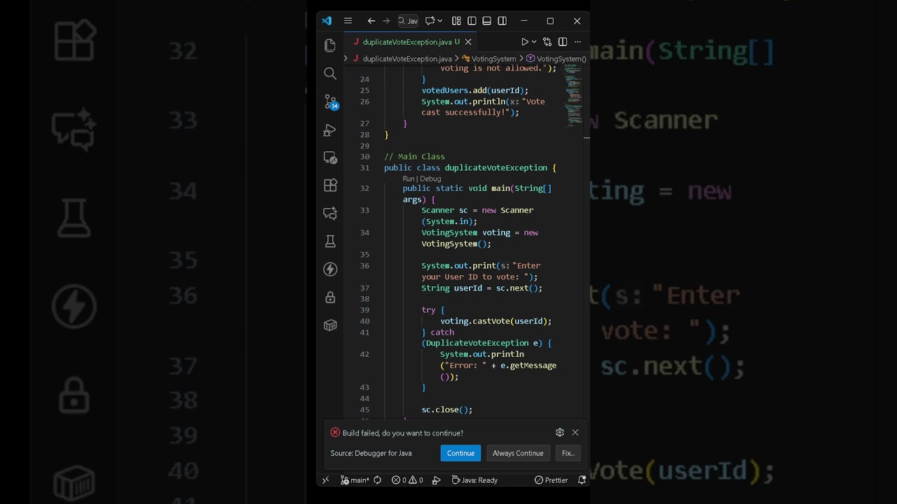 Java Custom Exception Tutorial  Online Voting System  DuplicateVoteException Explained #java #coding