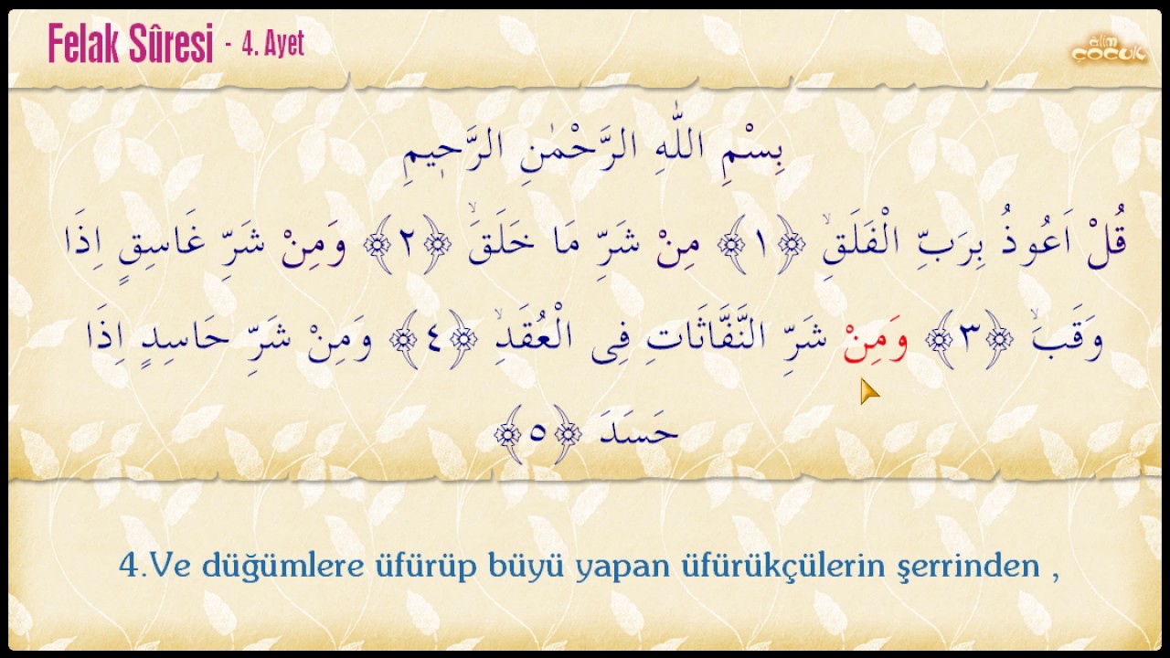 Felak Suresi Anlamı Türkçe Meali