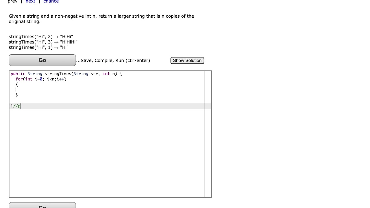 Java: CodingBat– Warmup-2– stringTimes
