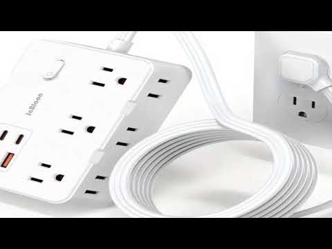 10-IN-1 Surge Protector with 6 Outlets Extender 4 USB Ports, 5ft Power Strip, Power Adapter for Home