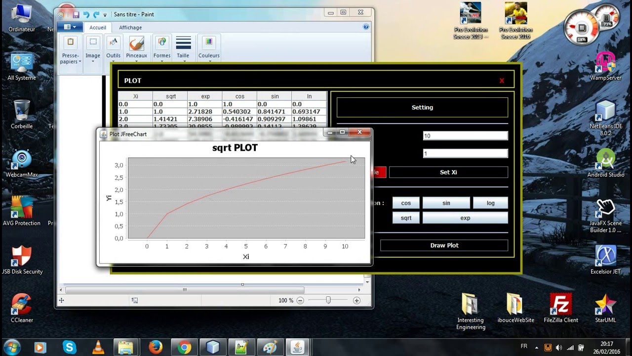 Plotting Math Function (cos, sin, log, sqrt) using LineChart in java Netbeans