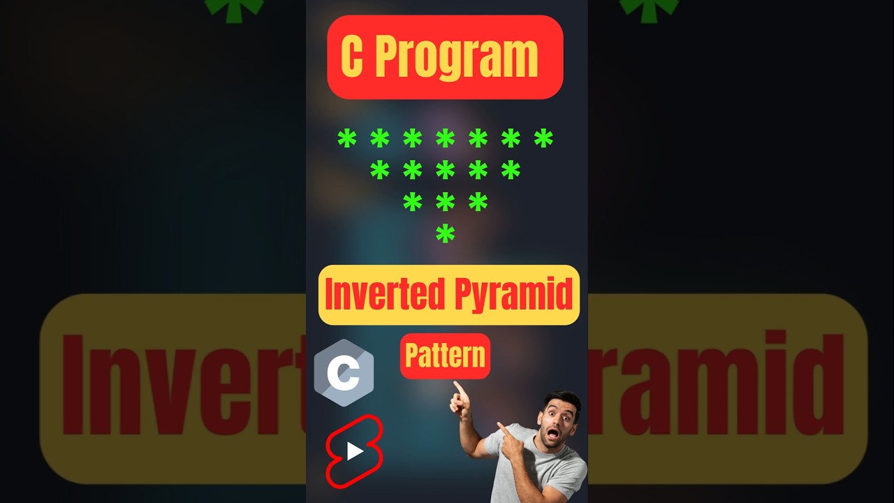 Inverted Pyramid Pattern in C 🔺| C Programming Shorts Tutorial #Shorts #ytshorts #coding #cprograms