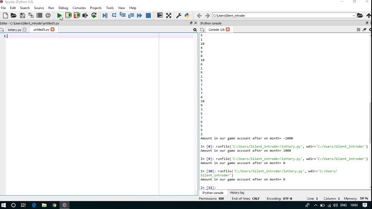 lottery simulation python Program in Spyder IDE