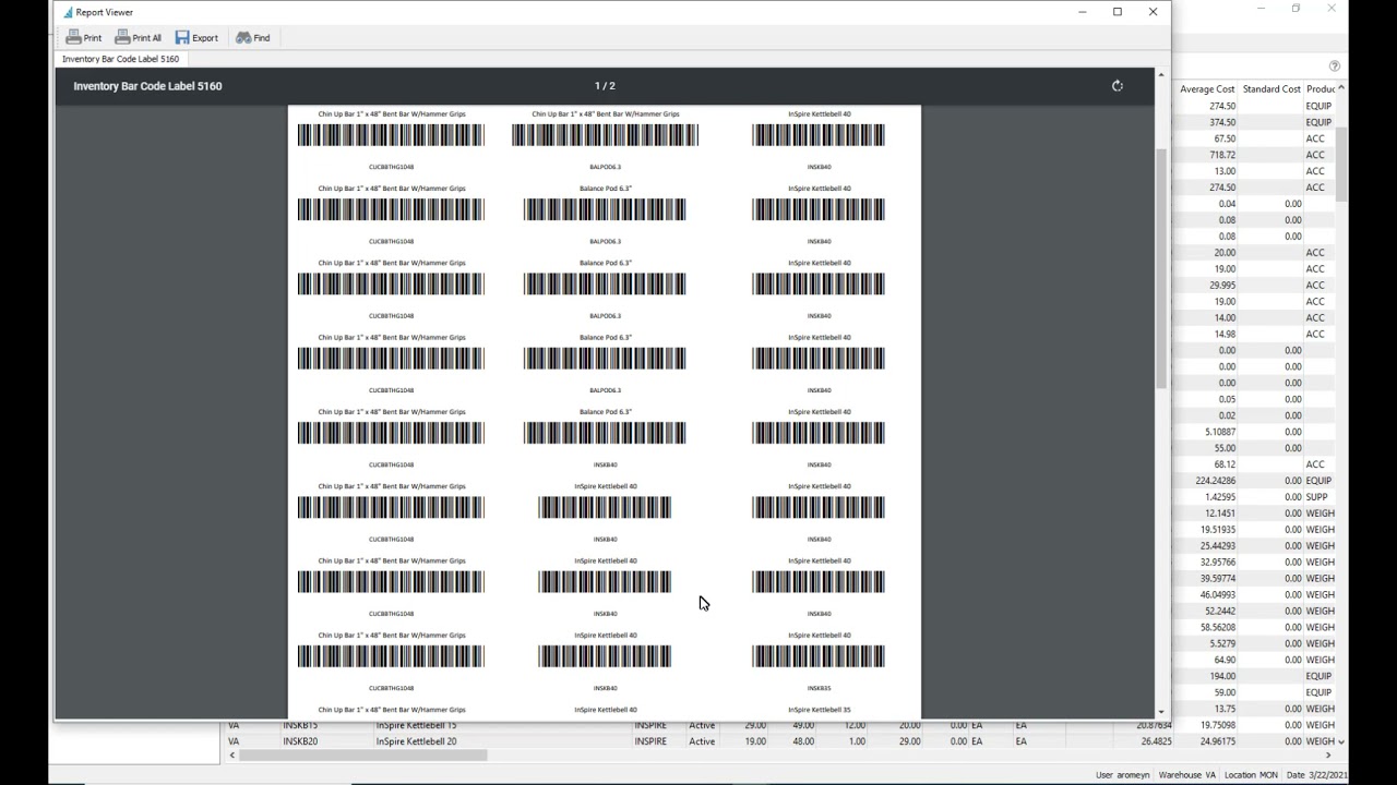 Inventory Labels in Spire 2021