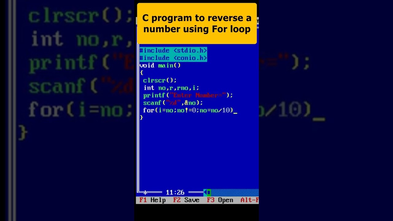 Reverse Number Program using For Loop in C Program Part 60 | C Programming #cprogramming