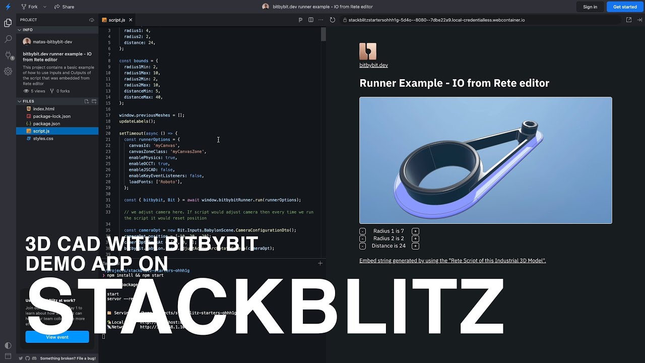 StackBlitz 3D CAD Demo - BITBYBIT-RUNNER.JS