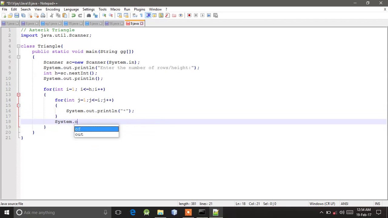 #9 Java Programming : Pattern- Asterisk & Number Triangle.