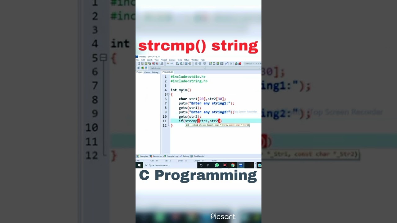 C Language Tutorial :- 16 || How to use strcmp string in c programming # shorts