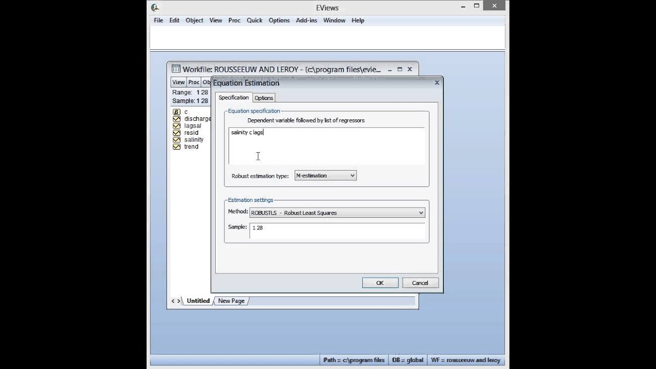 Robust Regression in EViews 8