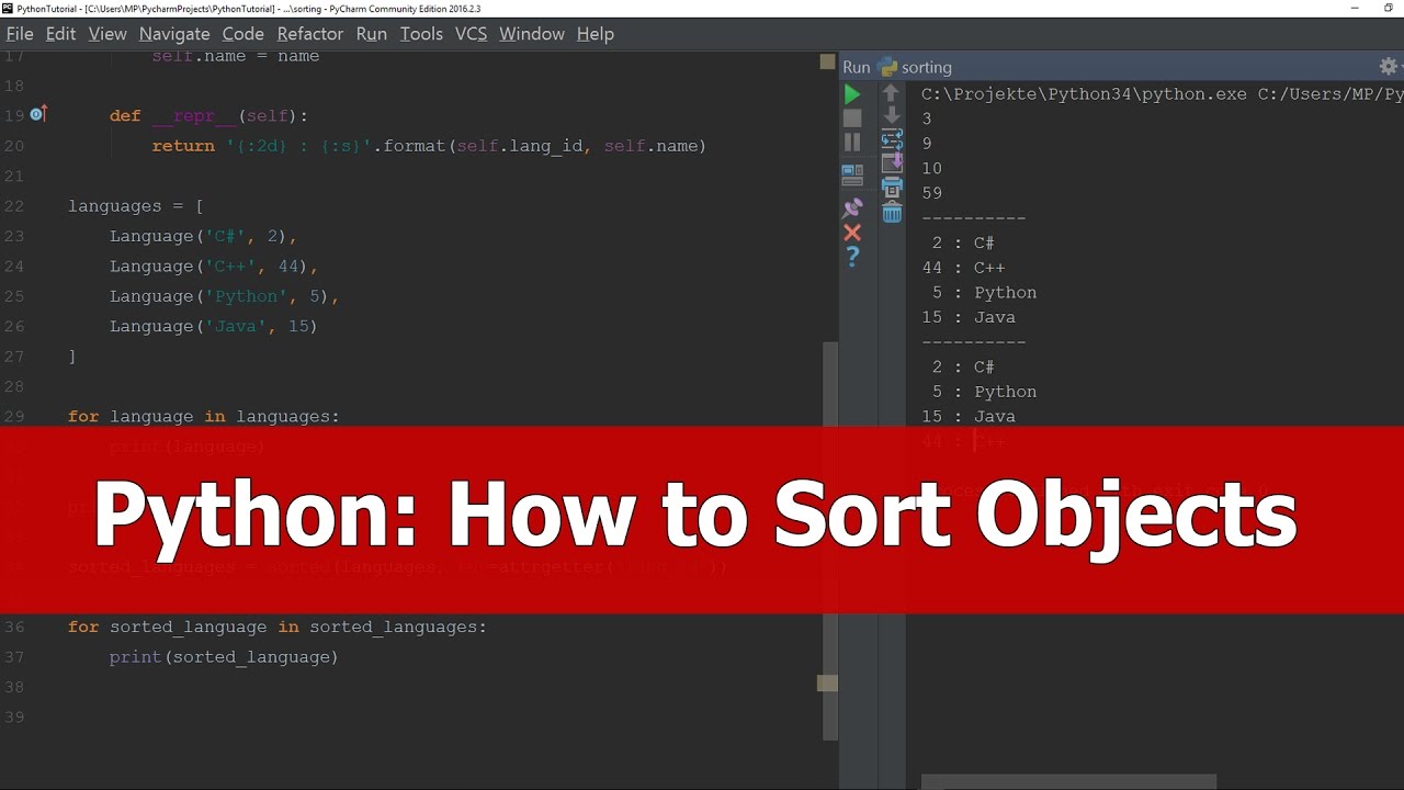 Python Tutorial Beginners: Python Sort Objects