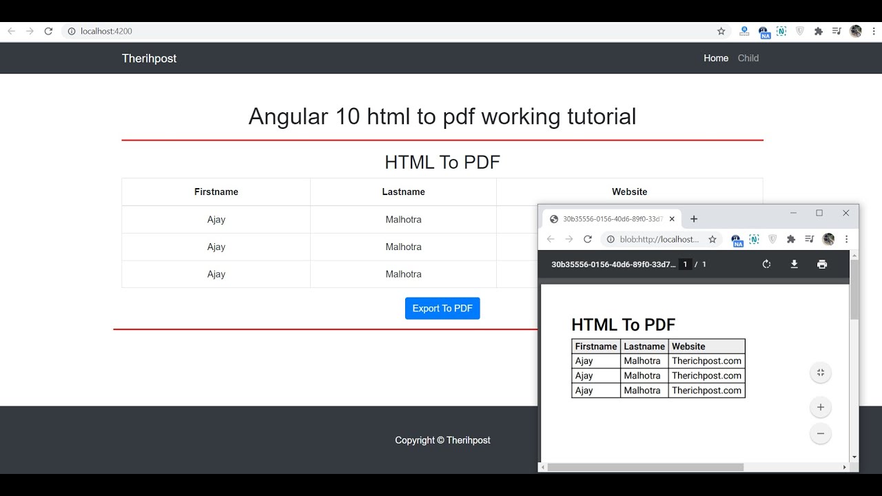 Angular 10 HTML to PDF working example
