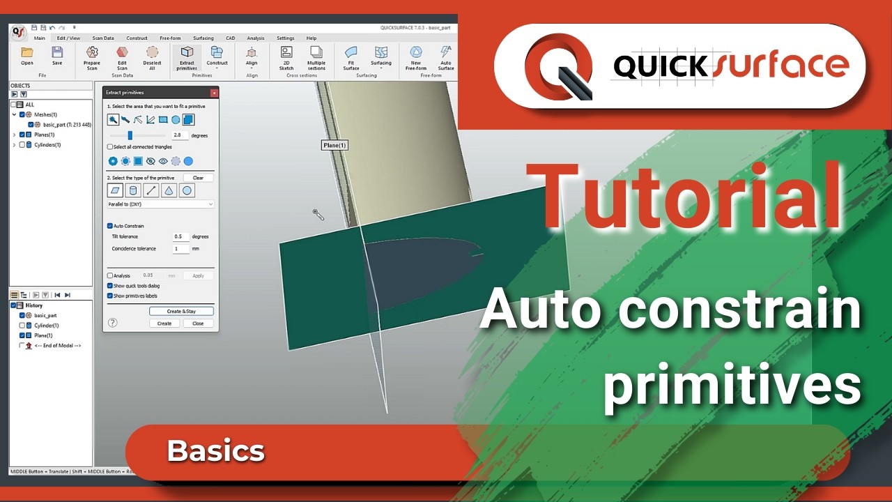 Auto constrain primitives - Get Started with QUICKSURFACE