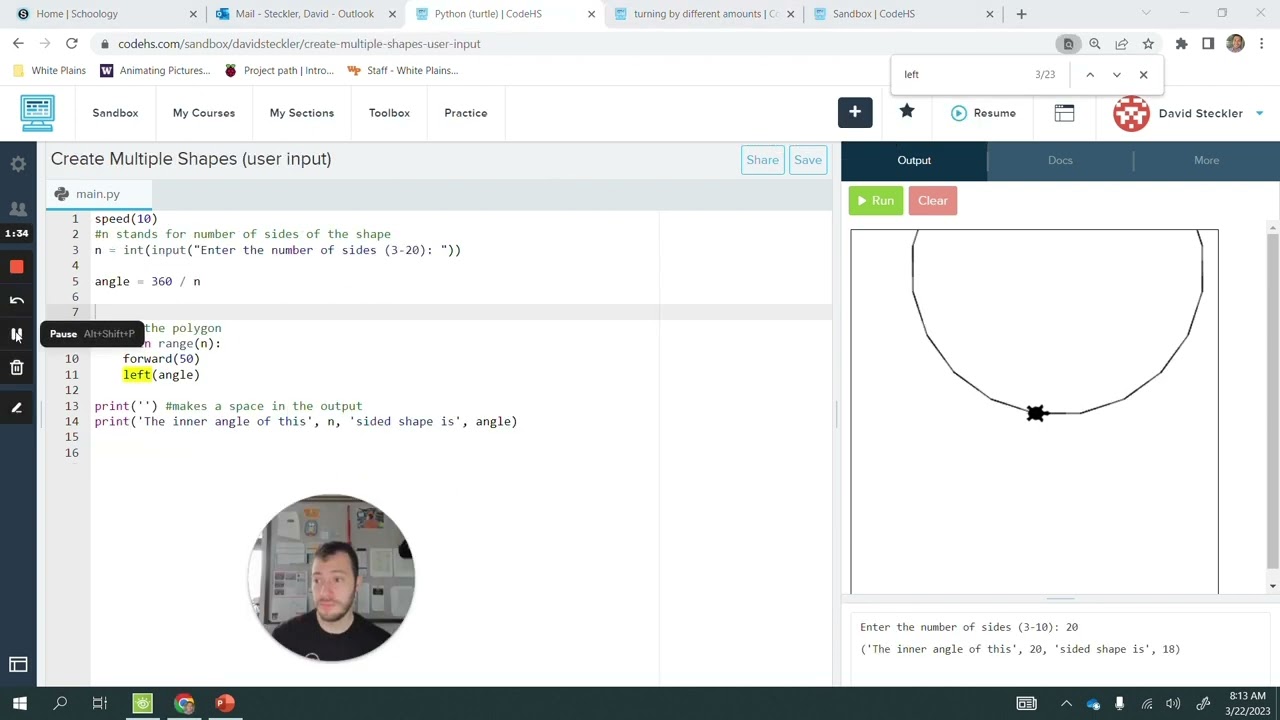 turning left/right to make shapes in python turtle.