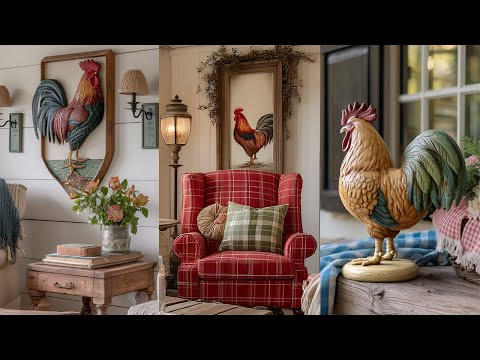 Farmcore Elegance | How to Style Rustic Rooster Decor with Red Plaid.