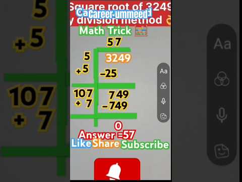 🤔Square root of 3249 by division method#viral#shorts#short#shortsvideo#shortsfeed#youtubeshorts#yt✨