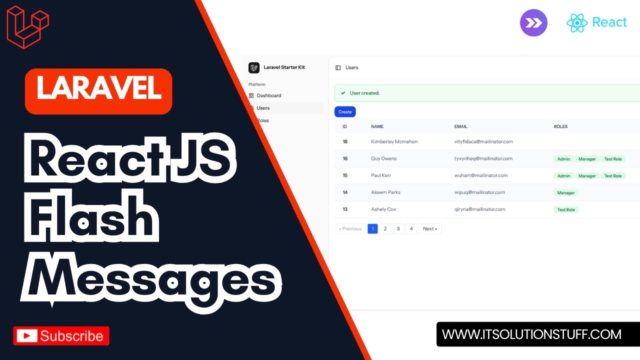 Laravel Inertia React JS Flash Messages Example