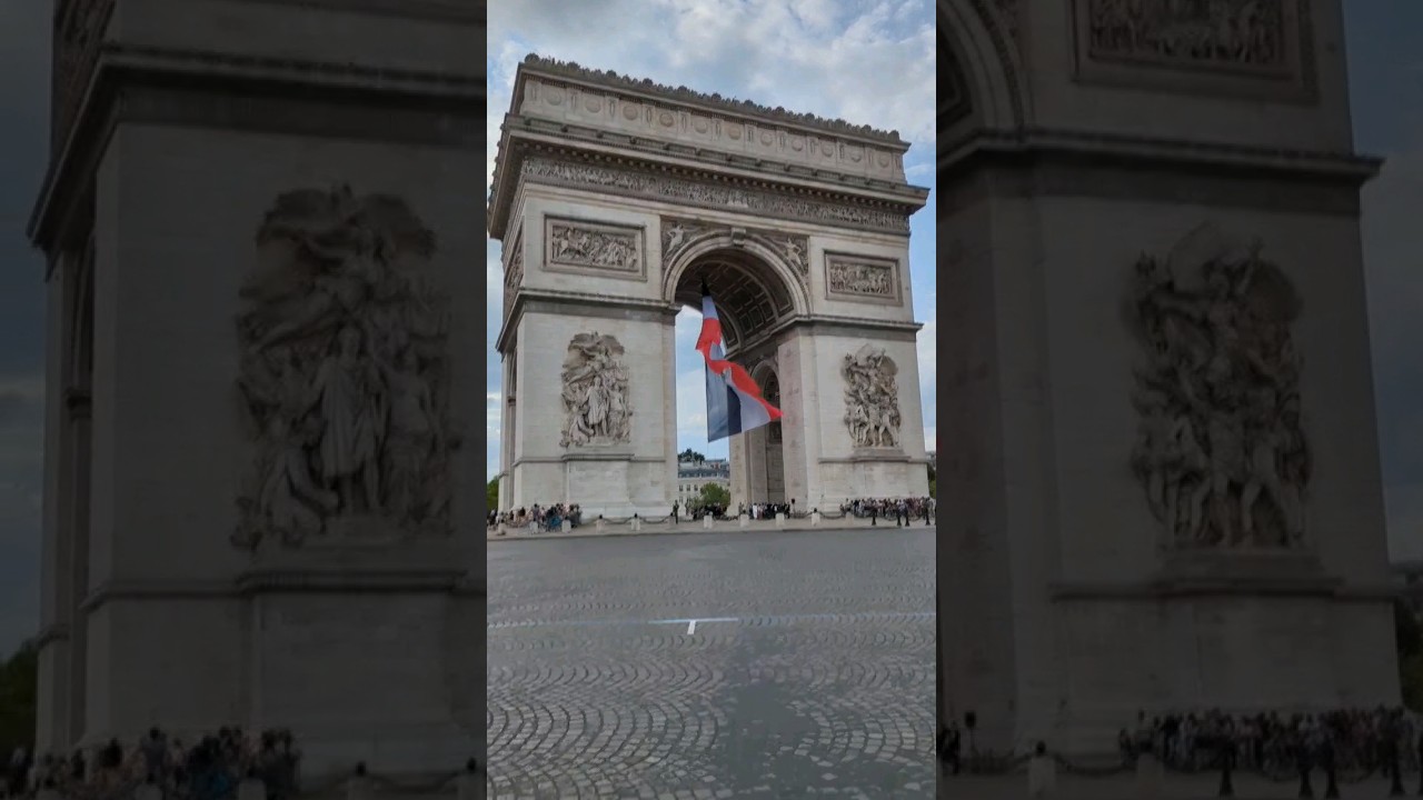 French flag waving in the wind inside the Arc de Triomphe #shorts #paris #arcdetriomphe
