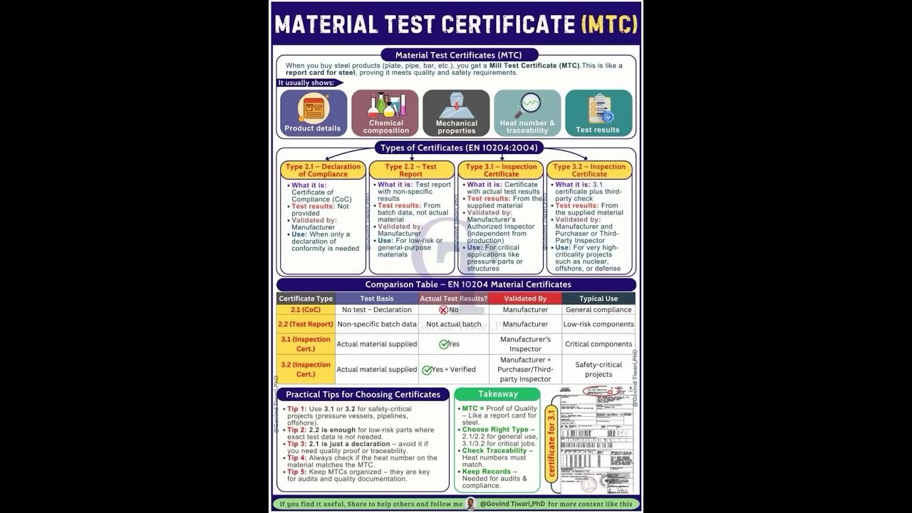 Material Test Certificates (MTC) Overview