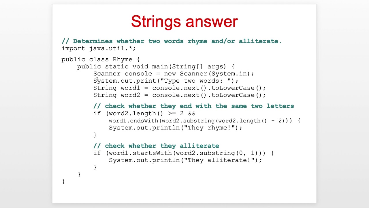 CS 312 - String test methods (methods that return a boolean value)