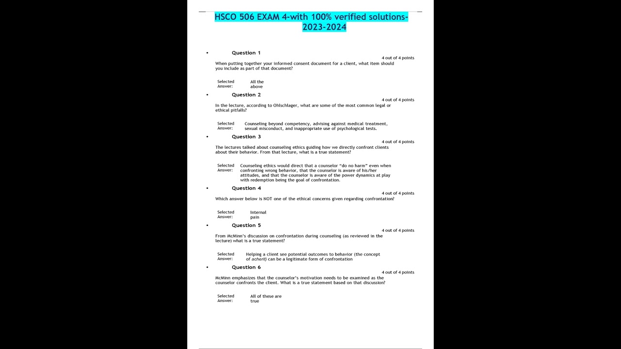 HSCO 506 EXAM 4 with 100% verified solutions 2023 2024 pdf