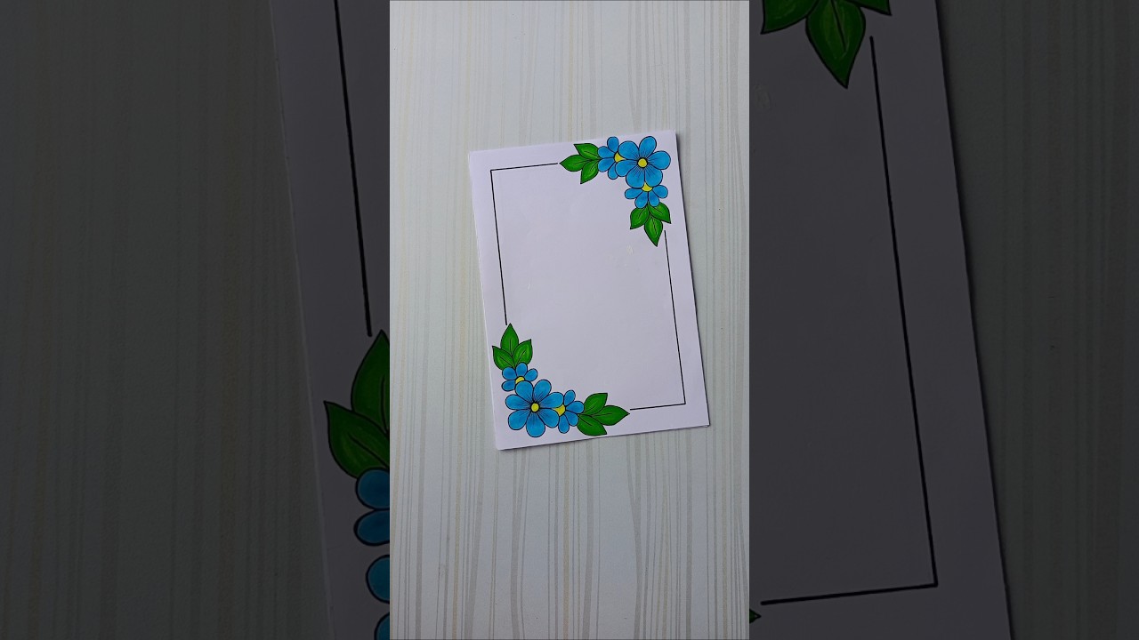 Blue Flower Border Design | Elegant Page Frame/6 easy border design/Project/Priyanka Gunwal #shorts