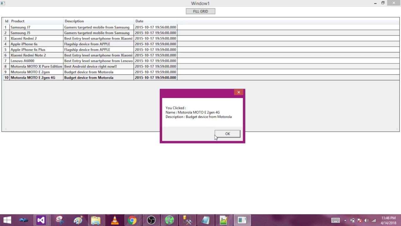WPF DataGrid  MouseDoubleClick Row Example