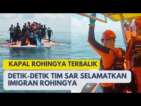 Video: Tim SAR Selamatkan Puluhan Imigran Rohingya Korban Kapal Terbalik di Perairan Aceh