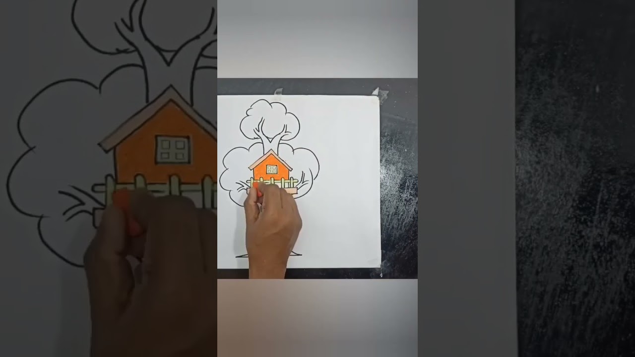 Tree House Drawing for kids#How to Draw Tree house with Oil Pastel crayons.