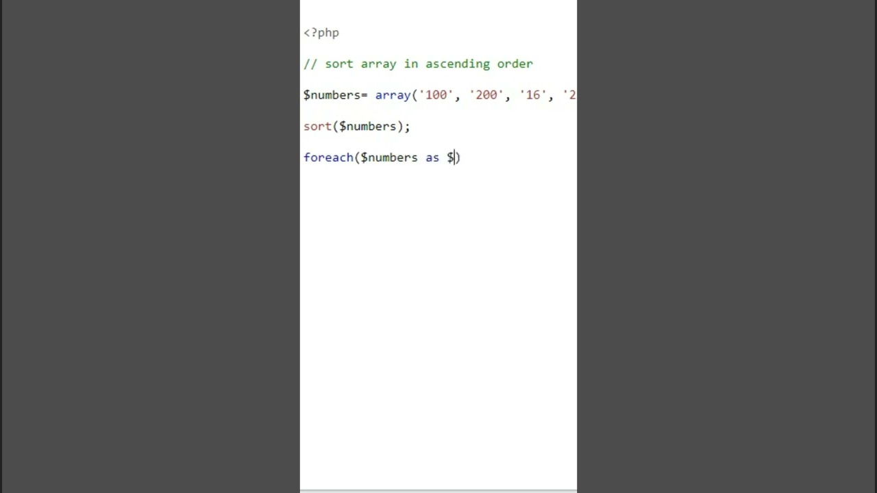 Sort Array in Ascending Order in PHP #shorts #php #programming  #coding #sortarray