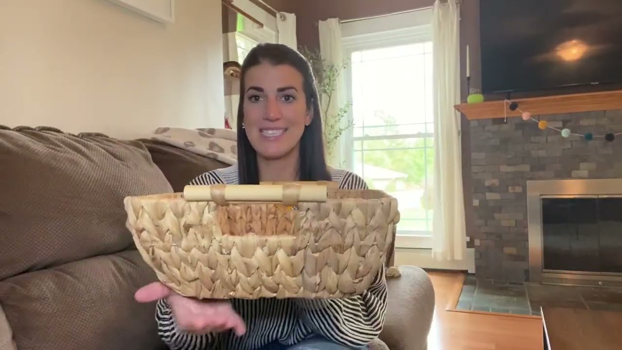 StorageWorks Hand-Woven Large Storage Baskets with Wooden Handles, Water Hyacinth