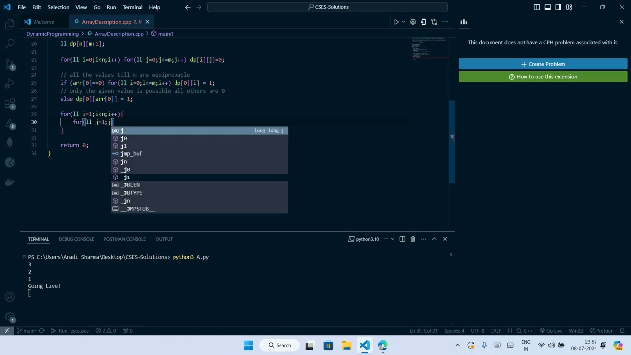 CSES - Array Description | CSES Solutions | CSES Problem Set - Dynamic Programming