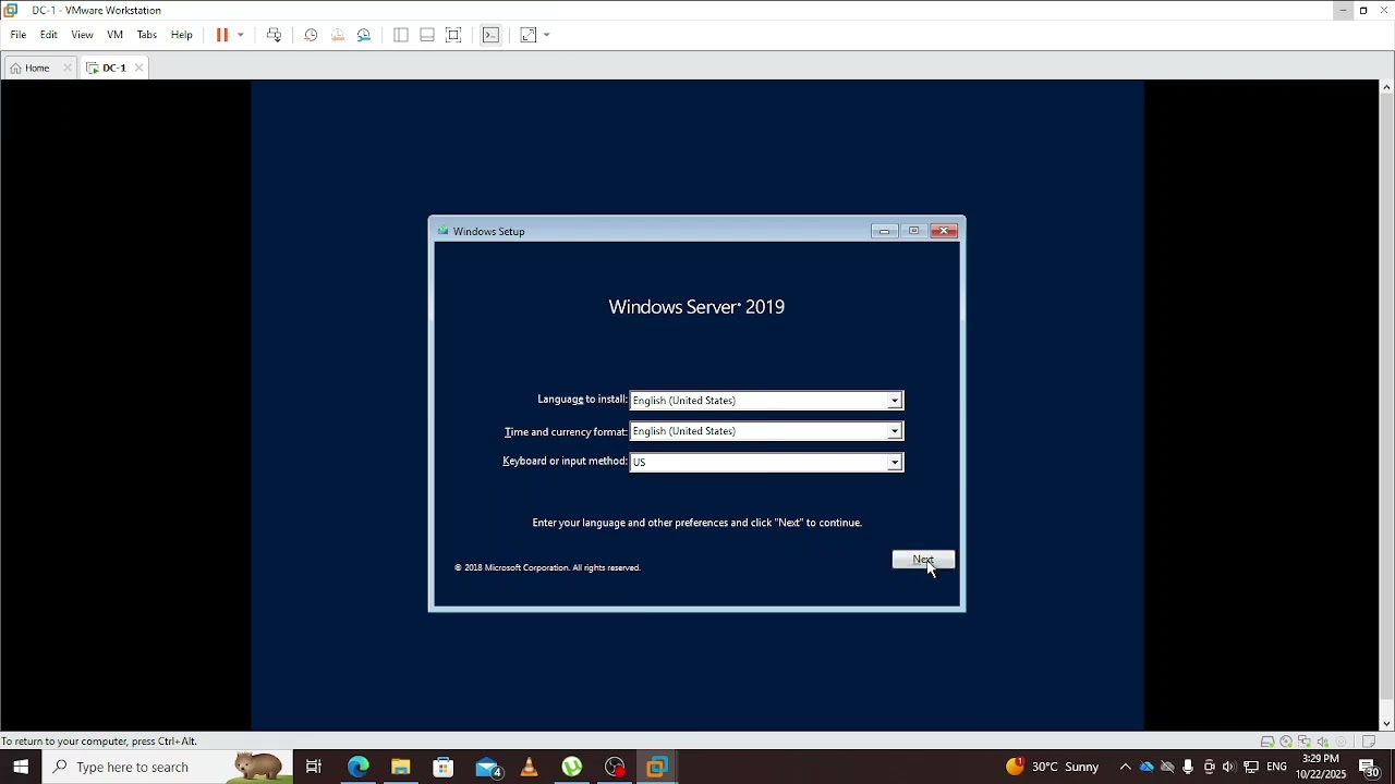Virtual Machine Creation and Windows Server 2019 Installation
