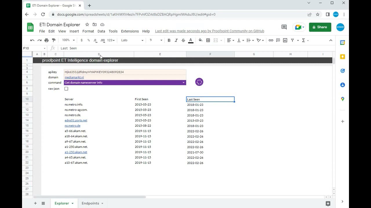 Proofpoint ET Intelligence - Google Sheets Demo API