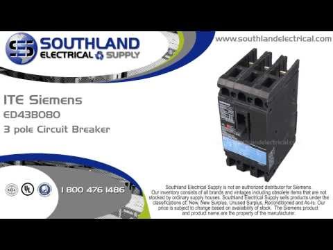 ITE Siemens ED43B080, 80 Amp, 480 Volt, 3 Pole Circuit Breaker