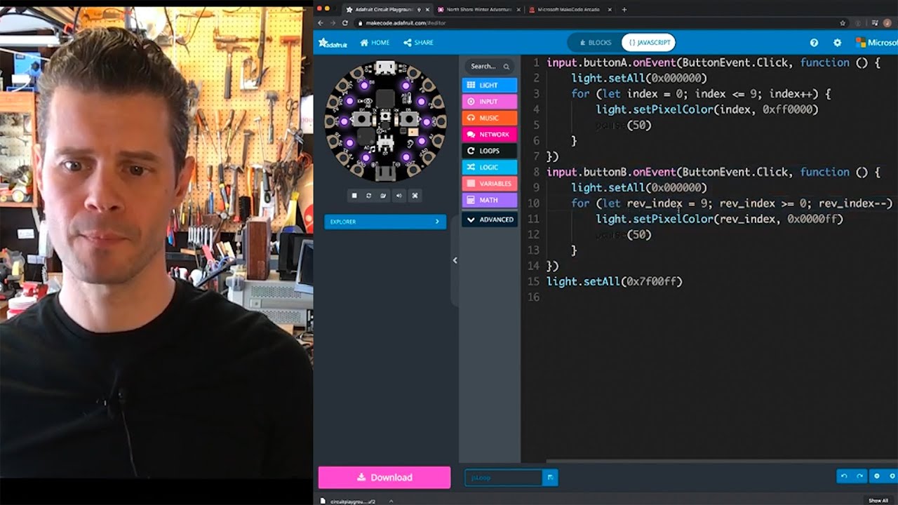 MakeCode Minute: JavaScript Loops @adafruit @johnedgarpark #adafruit @MSMakeCode #makecode