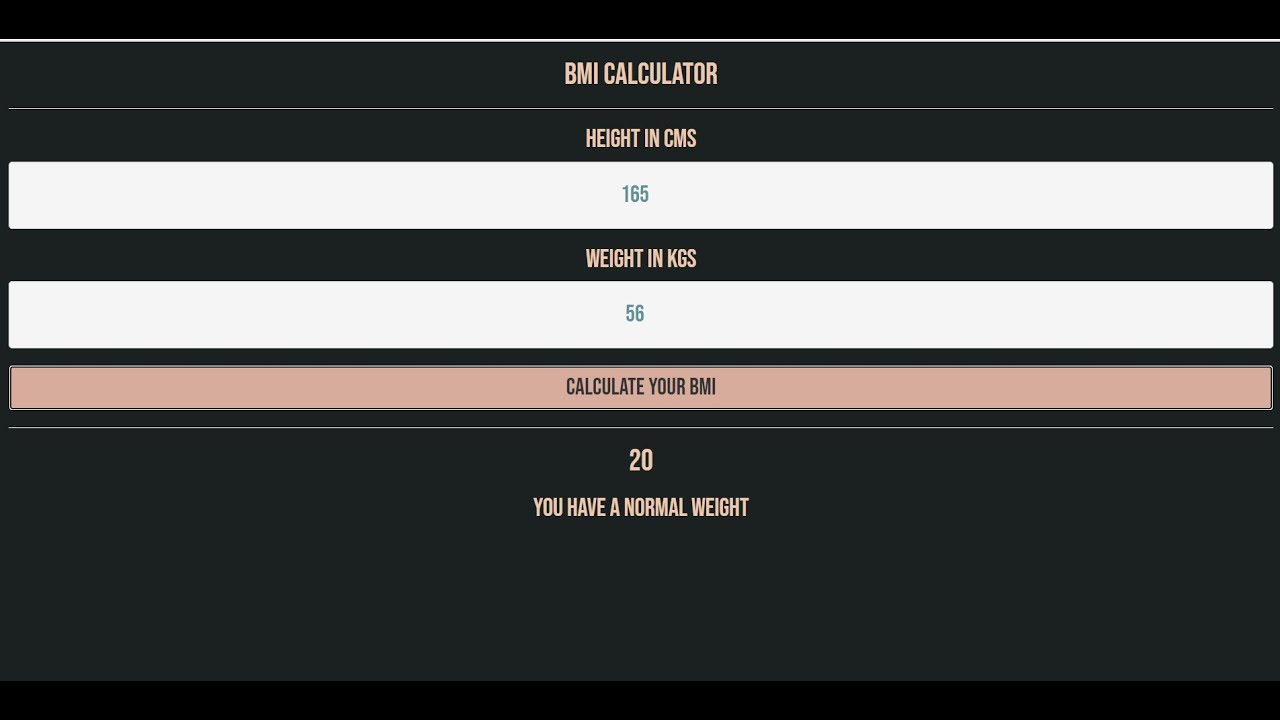 BMI Calculator App In JavaScript With Source Code | Source Code & Projects