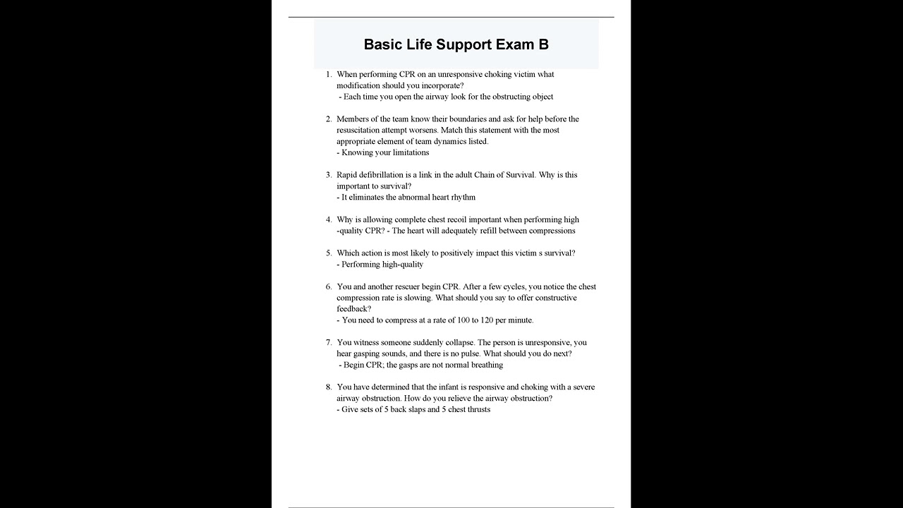 Basic Life Support Exam B complete questions and answers Updated 2022