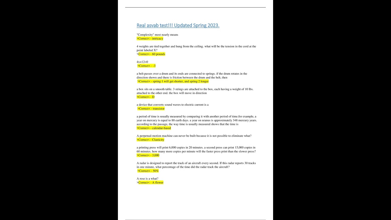 Real asvab test!!! Updated Spring 2023 pdf