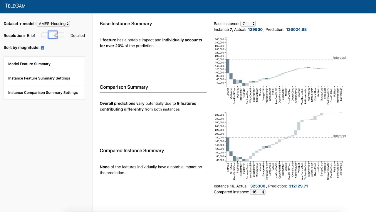 TeleGam: Combining Visualization and Verbalization for Interpretable Machine Learning