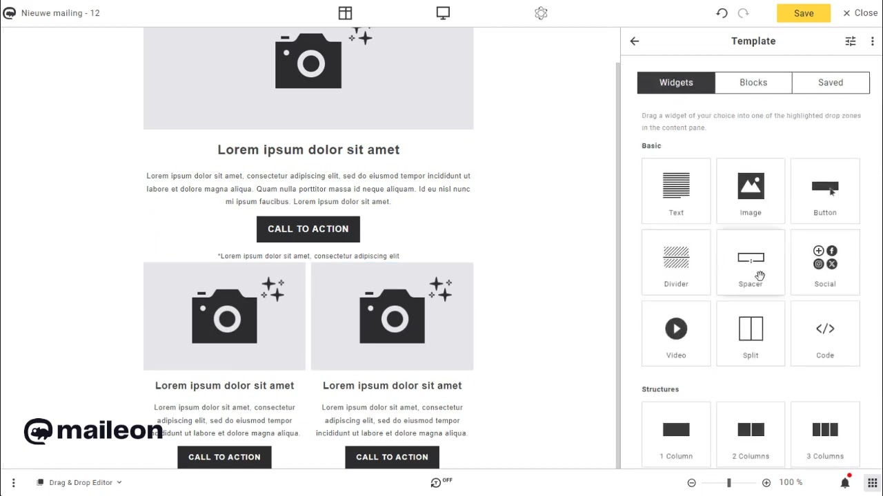 Maileon Email Editor: Drag & Drop feature