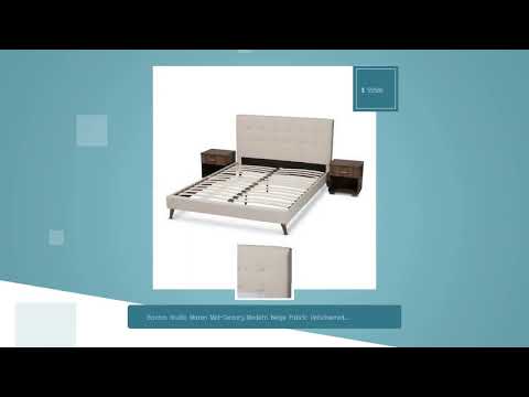 Baxton Studio Maren Mid-Century Modern Beige Fabric Upholstered Queen Size Platform Bed with Two ...