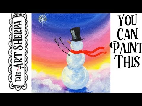 Simple SNOWMAN Christmas Step by Step Acrylic Painting on Canvas for Beginners | TheArtSherpa