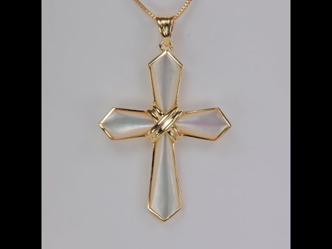 ESTATE- 14K Yellow Gold Mother of Pearl Cross Pendant